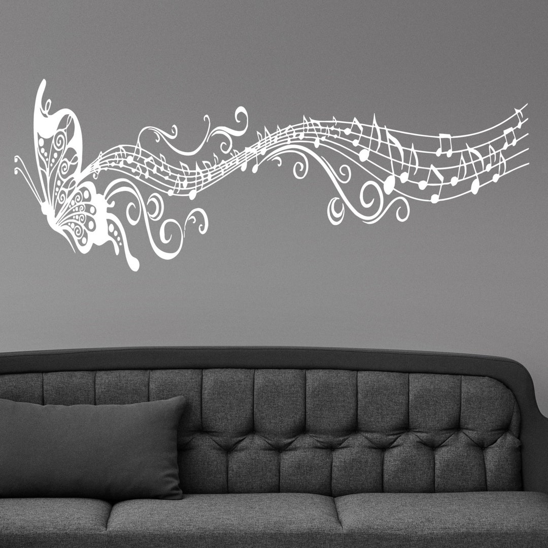 Flying Butterfly Wall Decal Butterfly Music Notes Wall Decal Vinyl ...