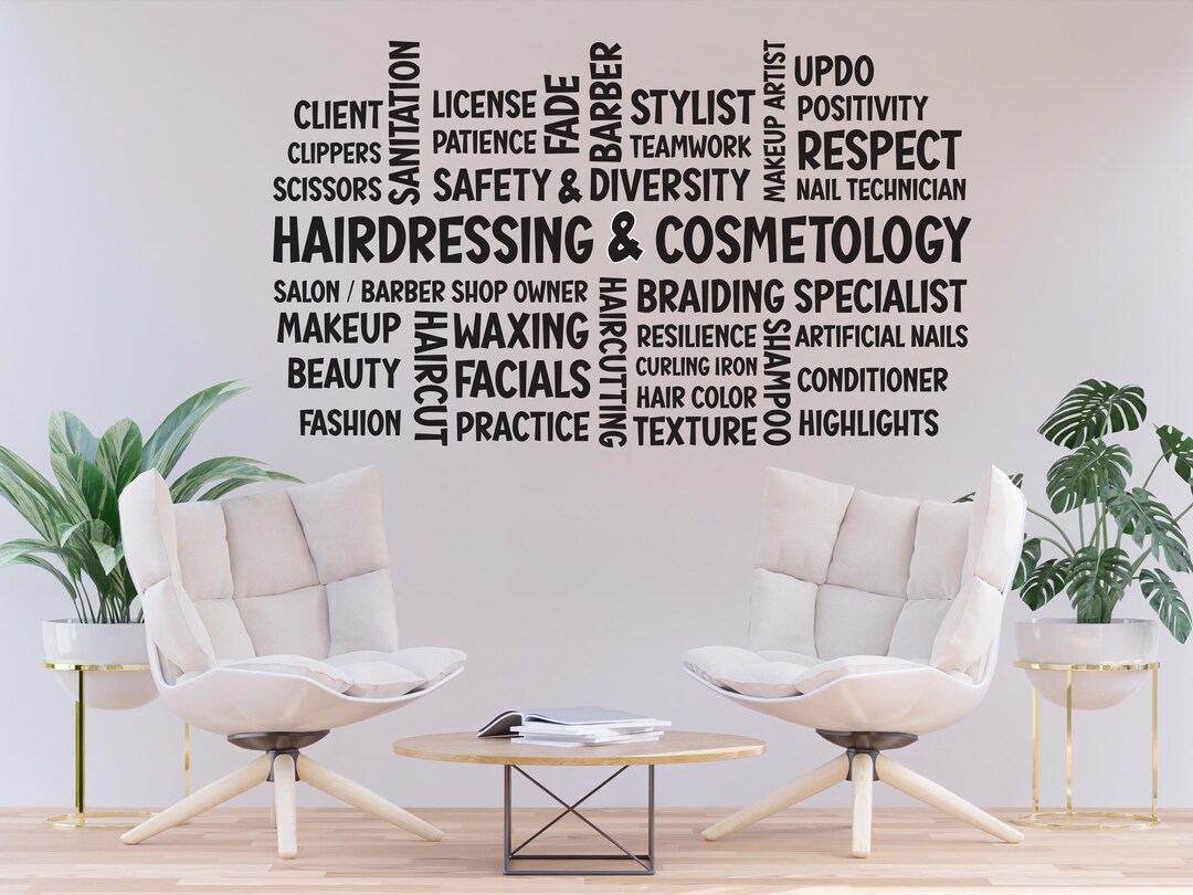 Hairdressing Cosmetology Salon Word Cloud Wall Decal – Stylish Beauty ...