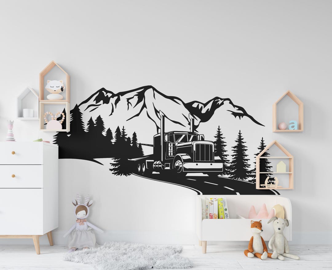 Truck Wall Decal Forest Wall Sticker Mountain Art Truck Wall Vinyl Wall Decal Truck Room Gifts ...