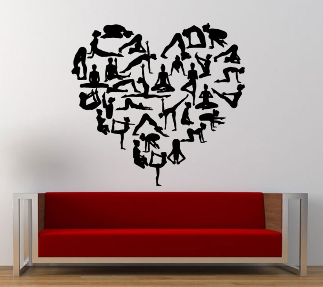 Love for Yoga Heart Shape All Positions Poses of Yoga Wall Decal ...