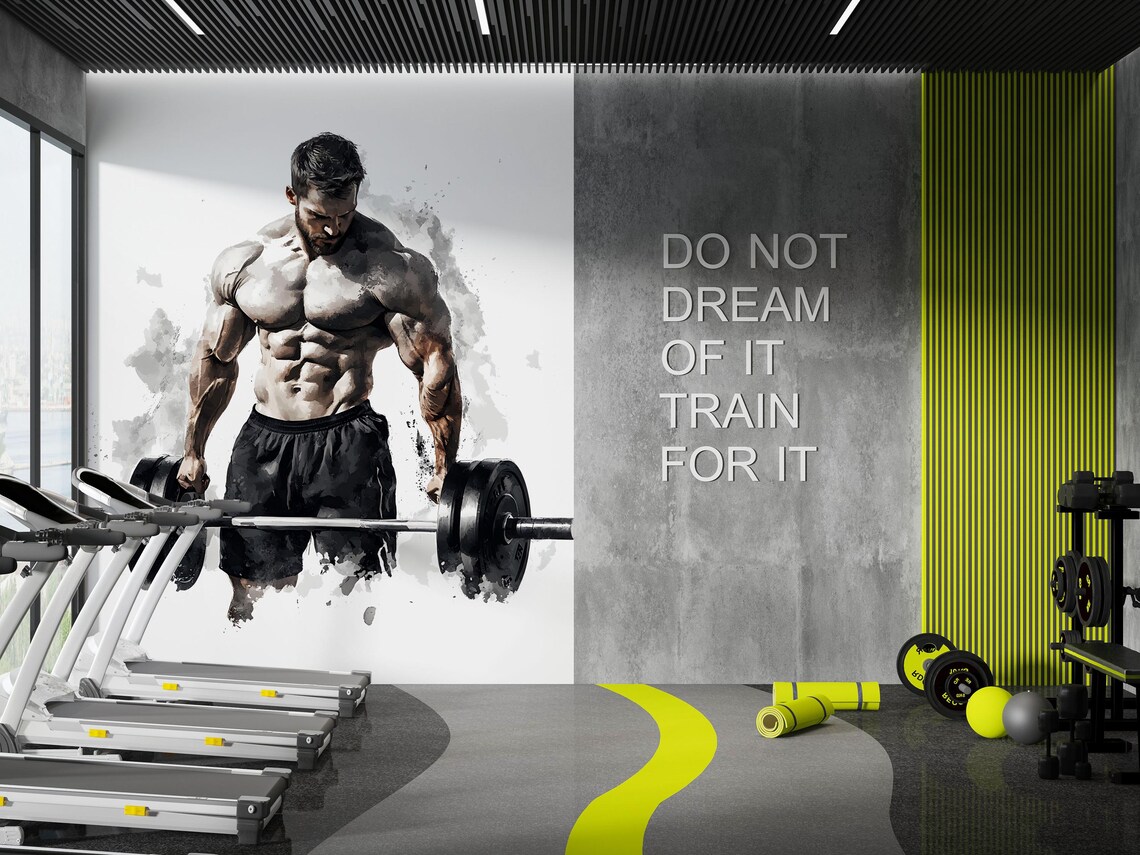 Gym Wallpaper, Inspirational Gym Wallpaper, Gym Wall Decal, Gym Wall ...