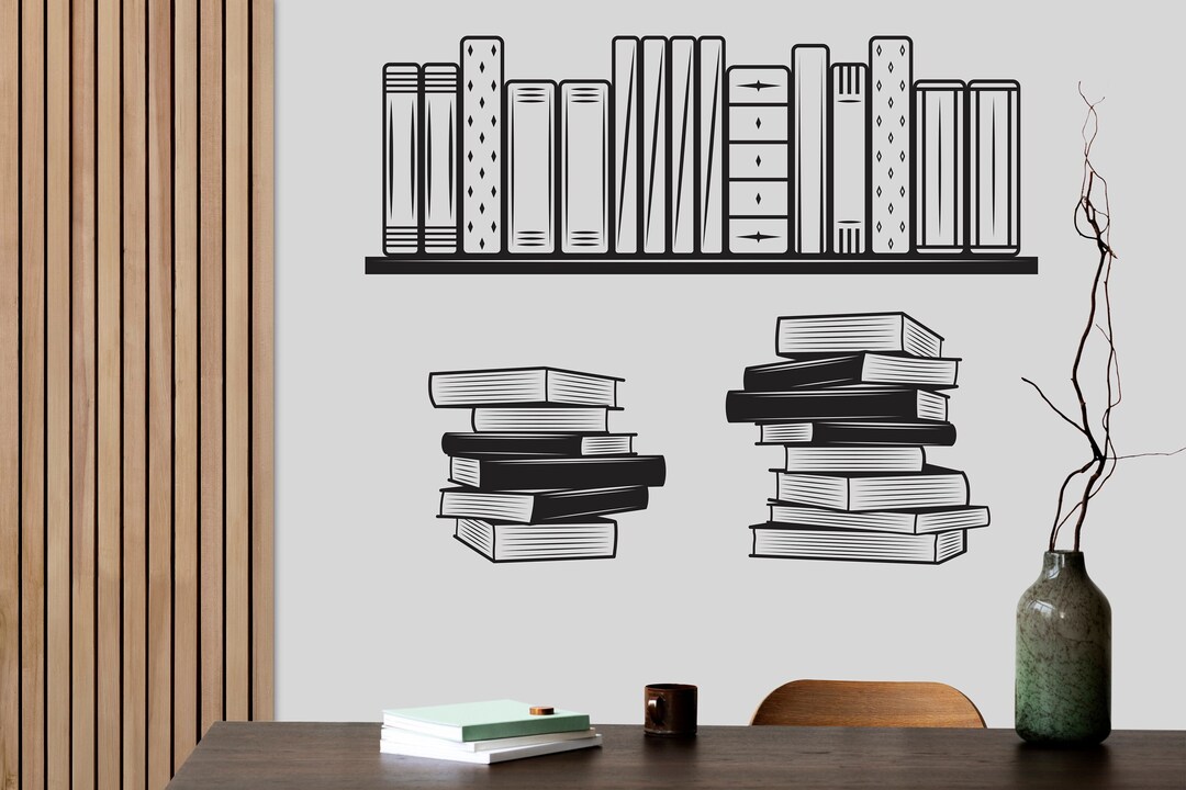 Library Vinyl Wall Art Decals, Book Shelves Decor, Library Wall Decal ...