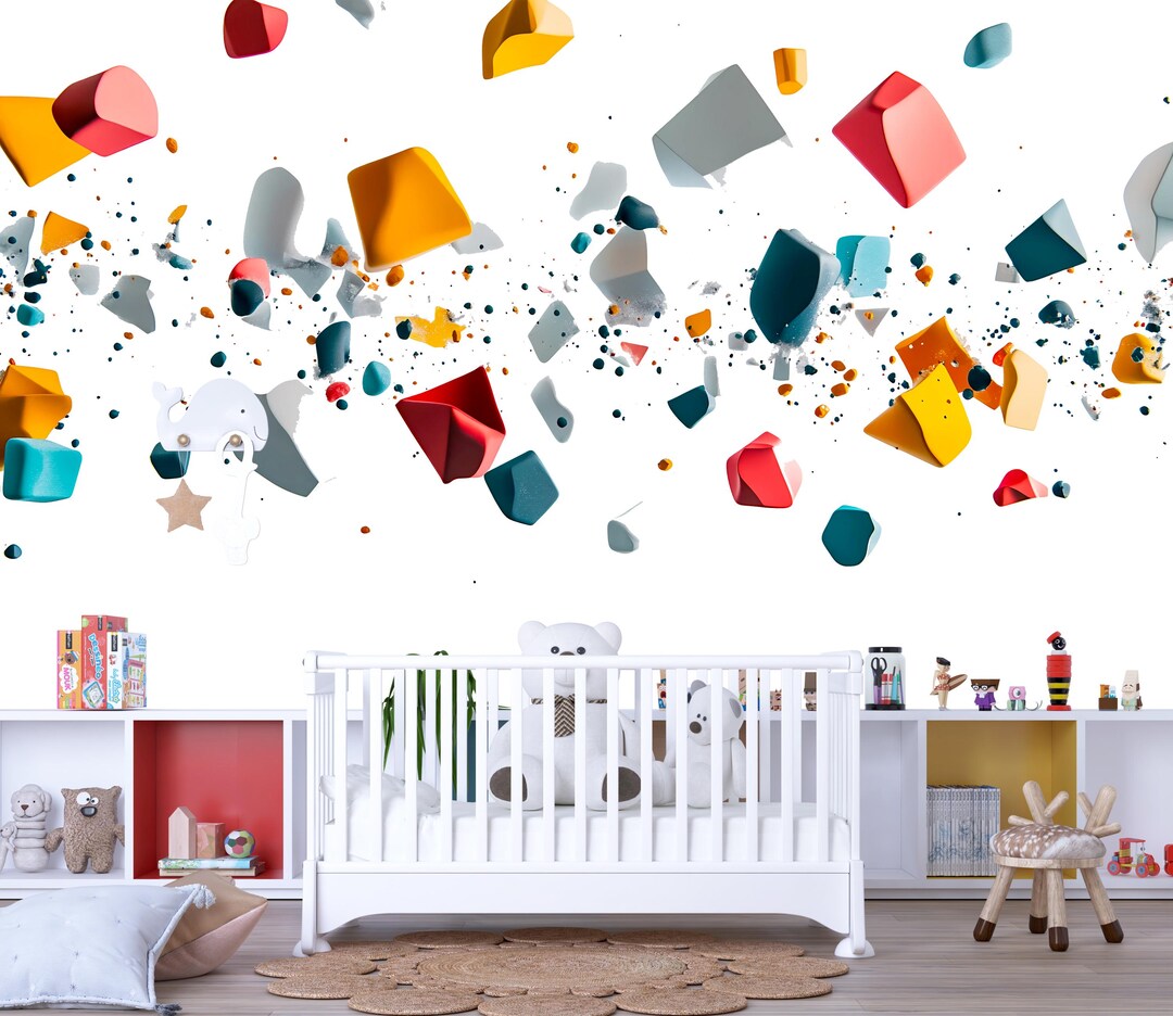 Colorful 3D Floating Shapes Wall Decal for Nursery | Modern Kids Room ...
