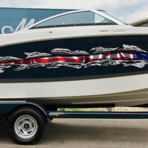 USA Flag Boat Wrap, American Pride Boat Vinyl, US Flag Ripped Metal ...