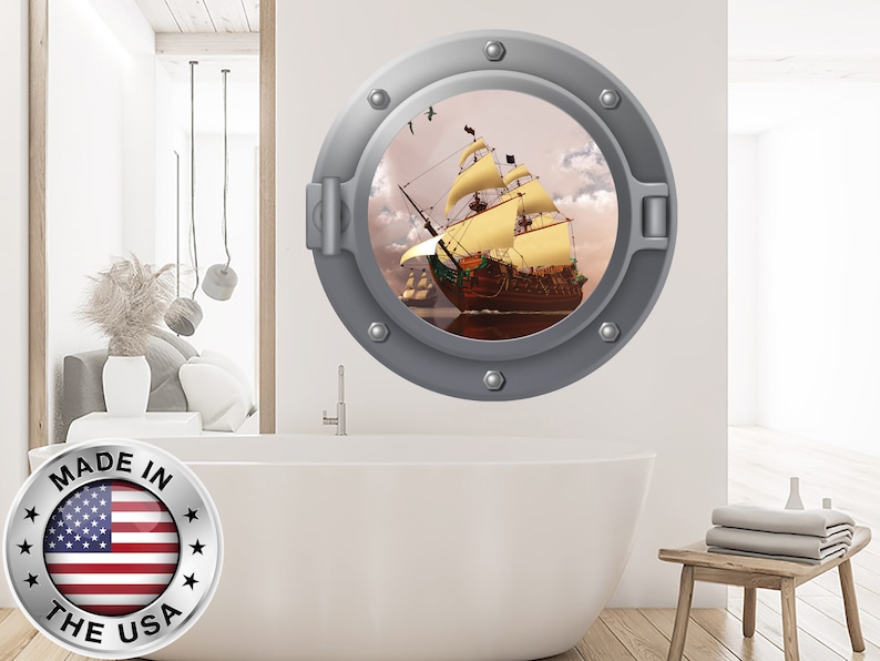 3D Sea Ship Wall Decal. Nautical Vinyl Sticker. Porthole Wall Mural ...