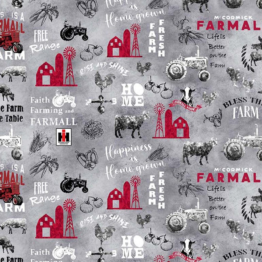 Gray Farmall Farm to Table Fabric - 1/2 Yard Increments, Cut ...