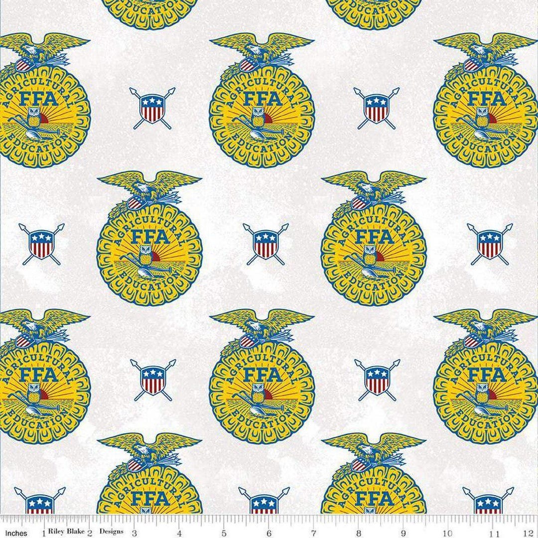 FFA Forever Blue Refreshed FFA Emblems in off White - 1/2 Yard ...