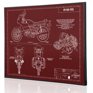 BMW R100 RS Laser Engraved Wall Art Poster. Blueprint Sign Artwork to ...