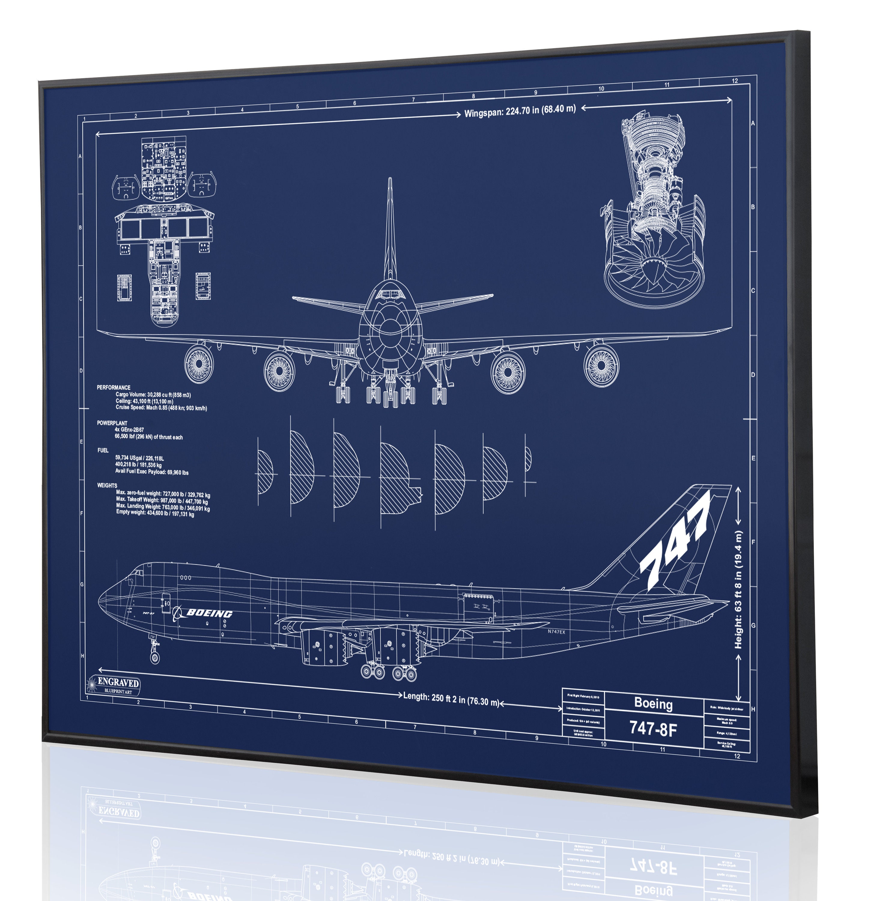 Boeing 747-8 Laser Engraved Wall Art Poster. Engraved on - Etsy