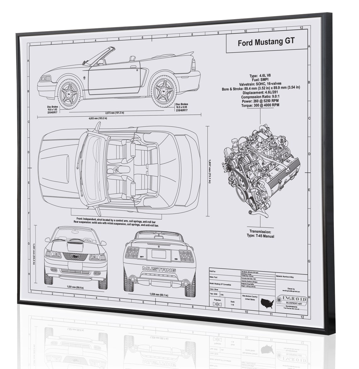 Ford Mustang GT Convertible Personalized Laser Engraved Wall - Etsy