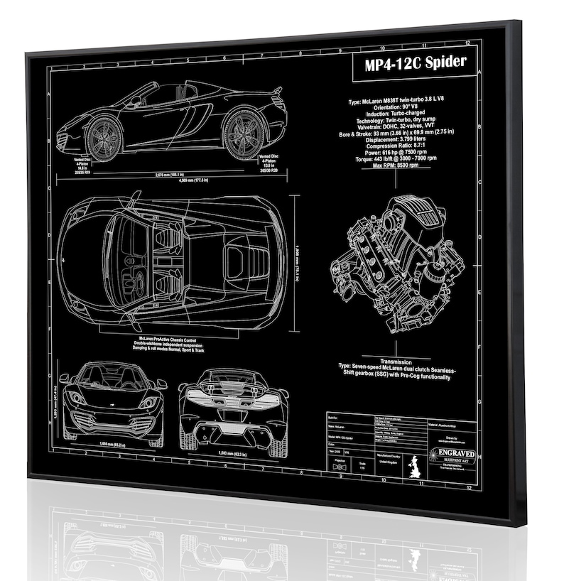 Mclaren MP4-12C Spider Blueprint Laser Engraved Wall Art. - Etsy