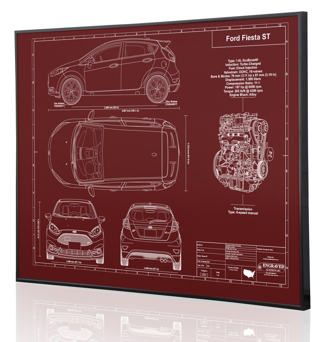 Ford Fiesta ST Personalized Laser Engraved Wall Art Poster. - Etsy