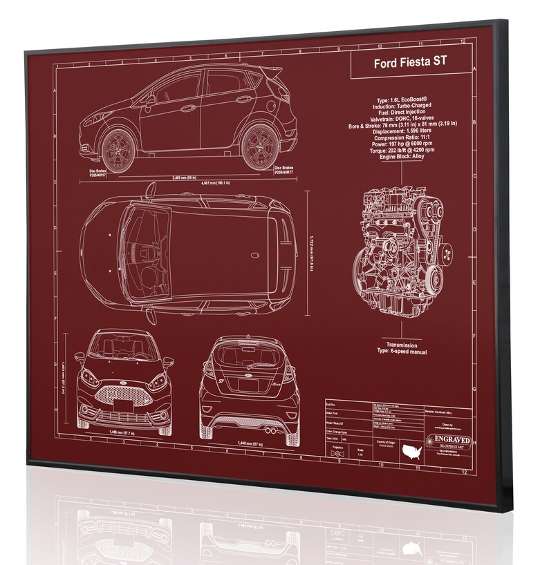 Ford Fiesta ST Personalized Laser Engraved Wall Art Poster. - Etsy