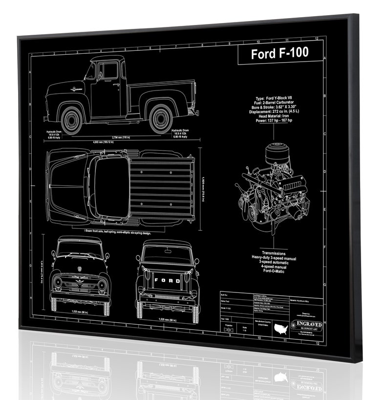 Ford F-100 Pickup Laser Engraved Wall Art Poster. Engraved on - Etsy