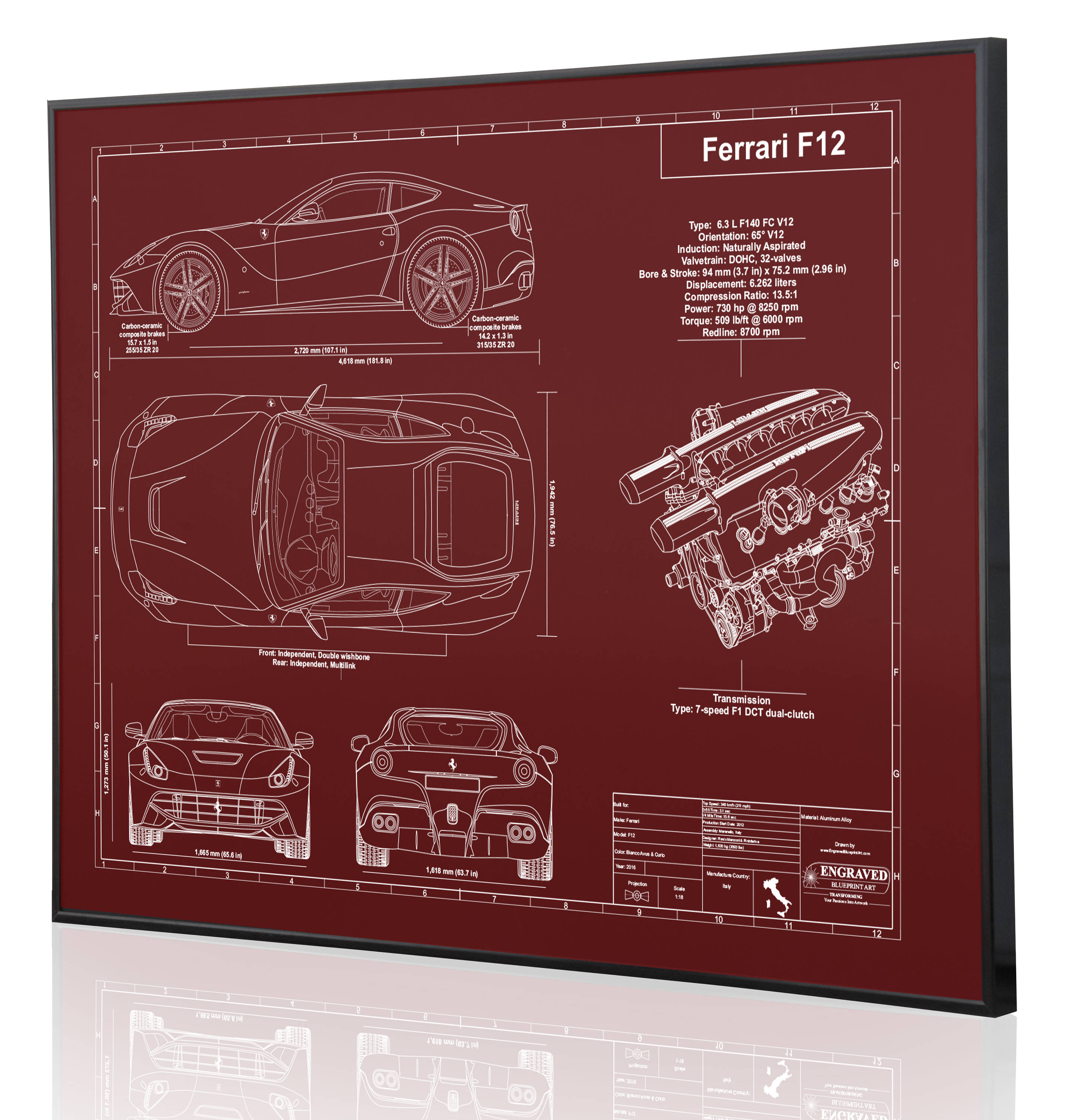 Ferrari F12 Laser Engraved Wall Art Poster. Engraved on Metal | Etsy