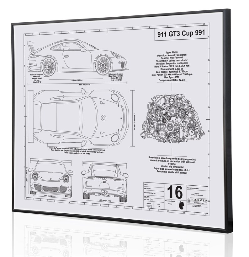 Porsche 991 911 GT3 Cupcar Laser Engraved Car Blueprint Art - Etsy