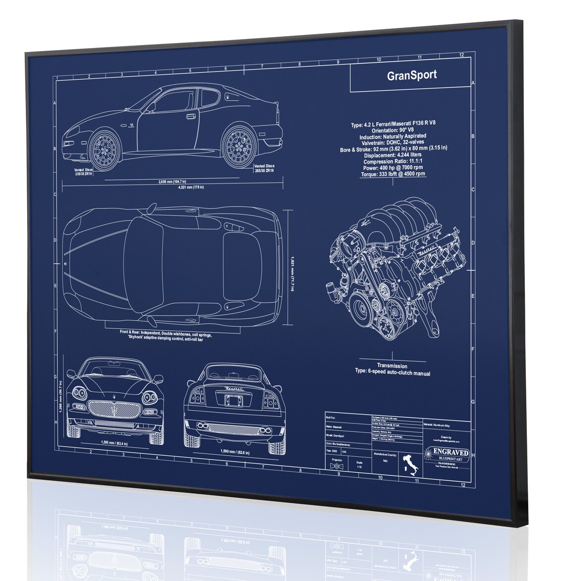 Maserati Gransport Personalized Blueprint Laser Engraved Wall - Etsy