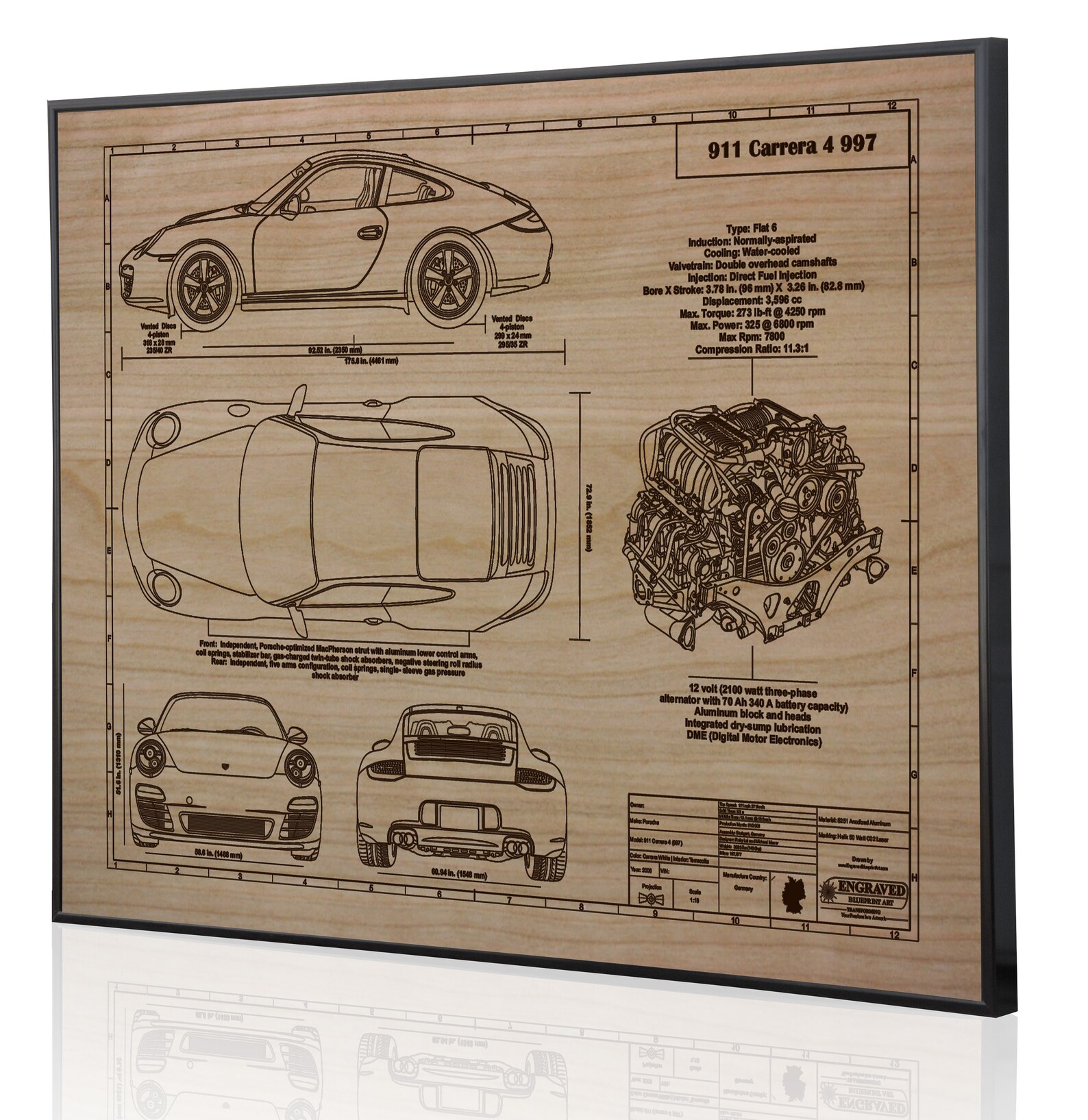 Porsche 997 911 Carrera 4 Laser Engraved Wall Art Poster | Etsy