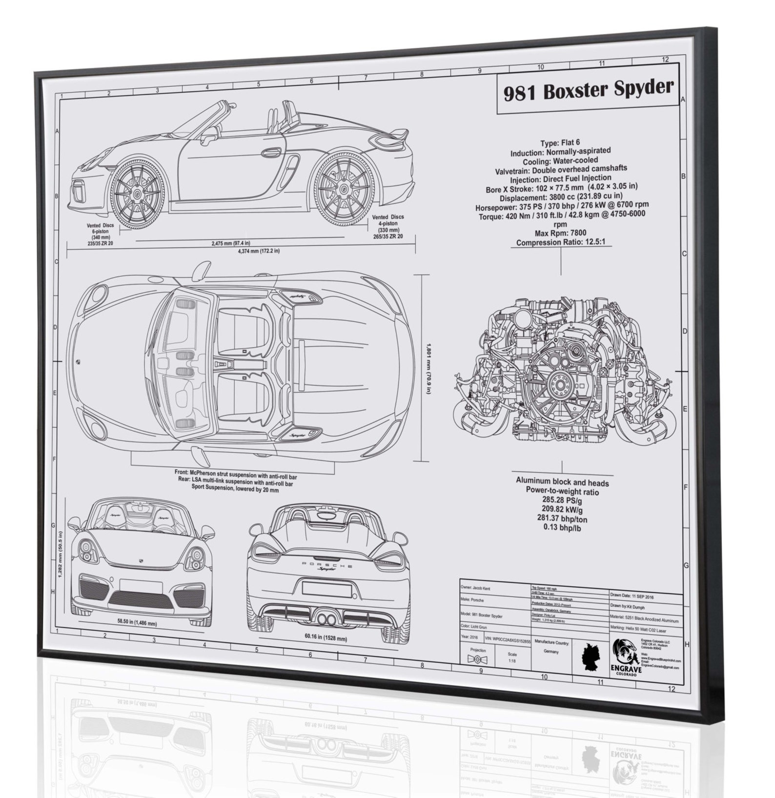 Porsche Boxster Spyder 981 Laser Engraved Wall Art Poster | Etsy