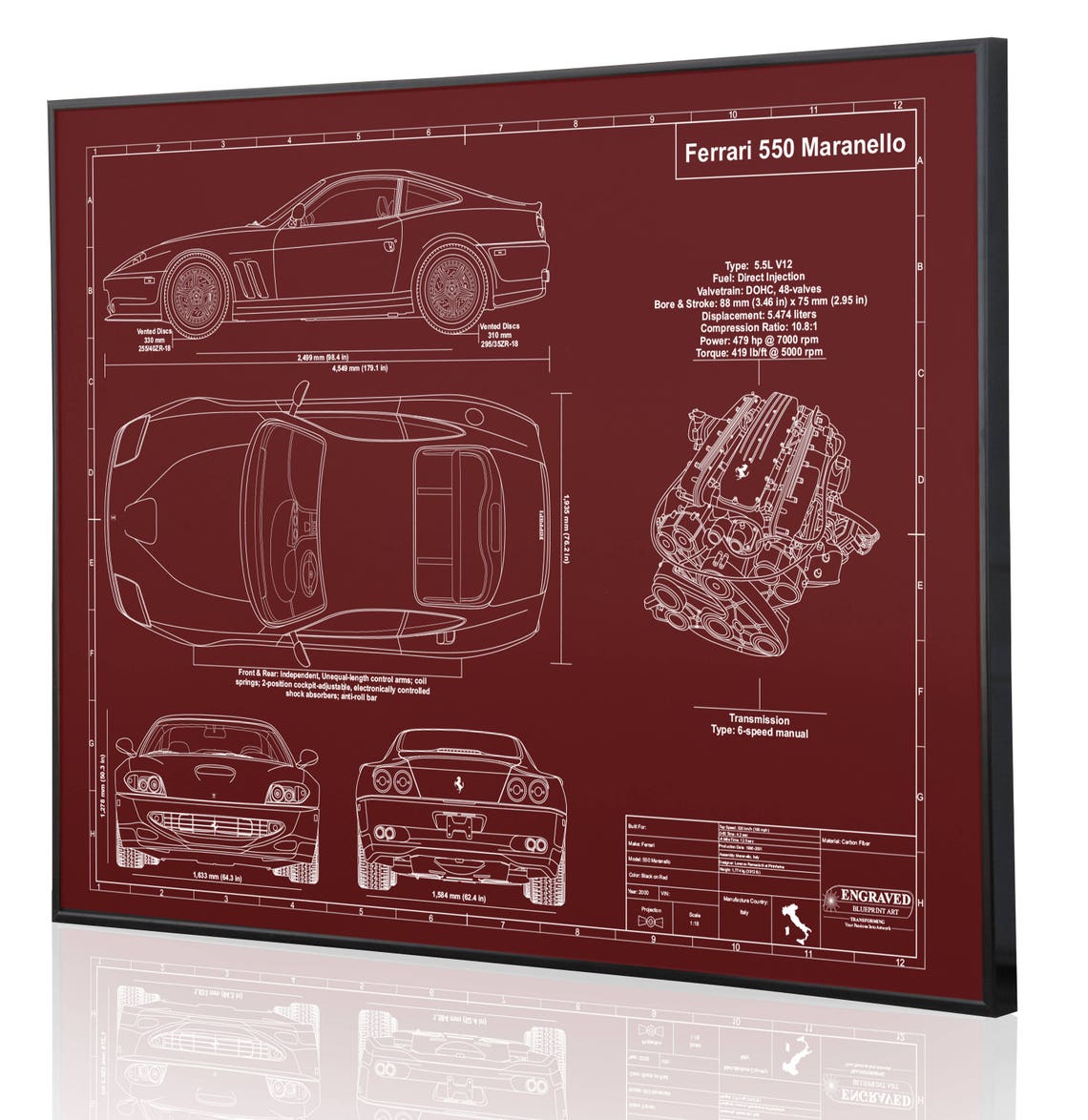 Ferrari 550 Maranello Laser Engraved Wall Art Poster. Engraved - Etsy