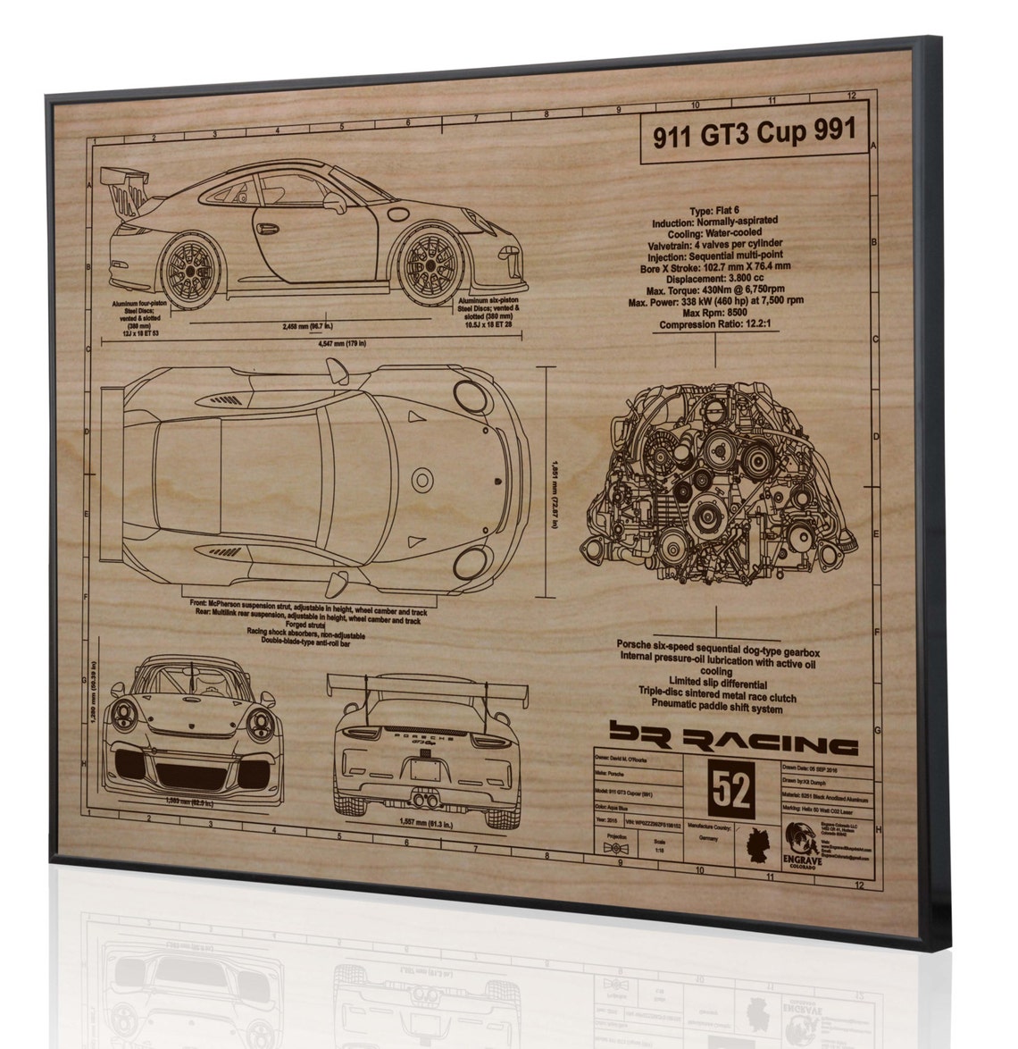 Porsche 911 GT3 Cup 991 Laser Engraved Wall Art Poster | Etsy