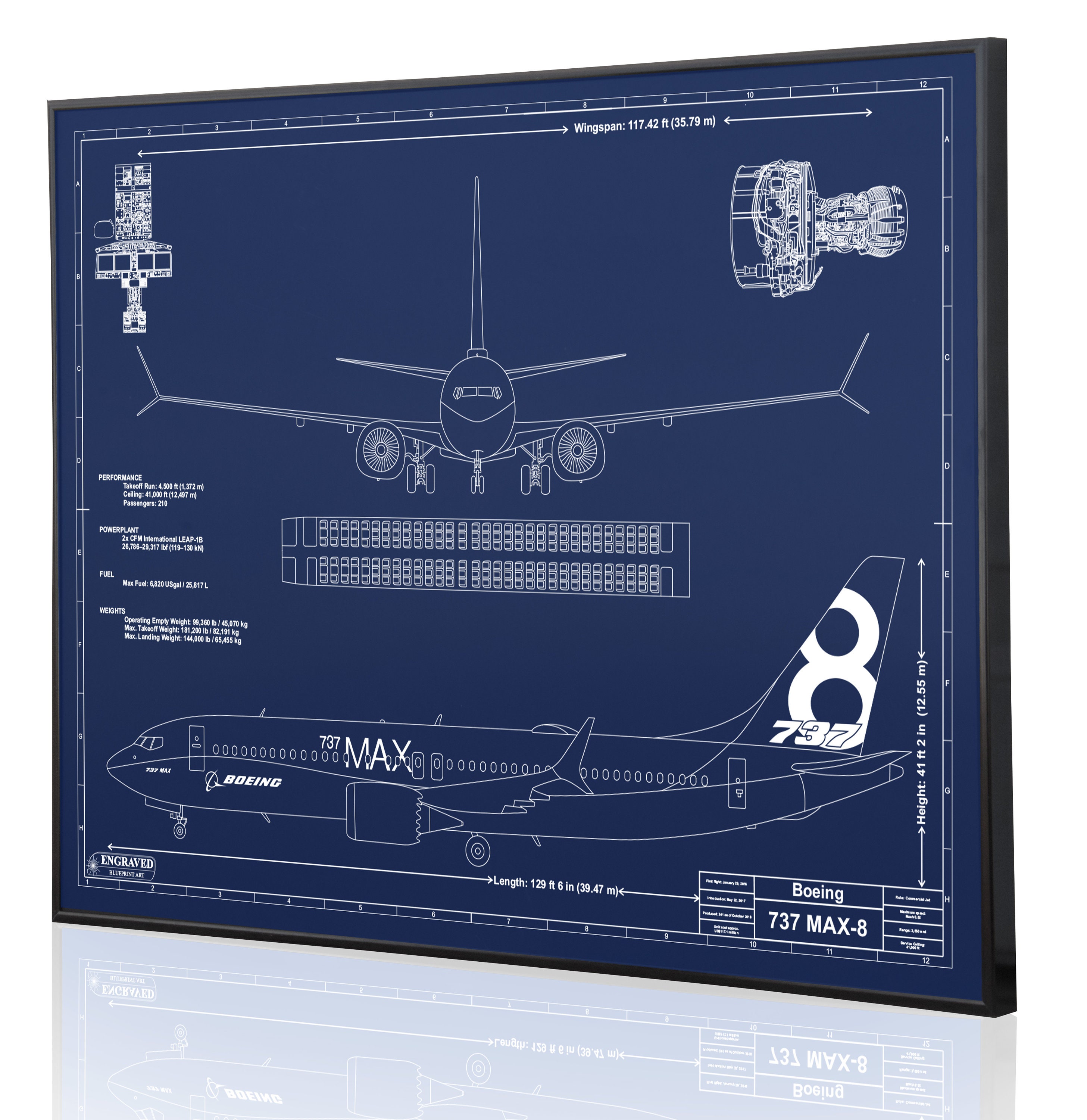 Boeing 737 MAX-8 Laser Engraved Wall Art Poster. Engraved on | Etsy