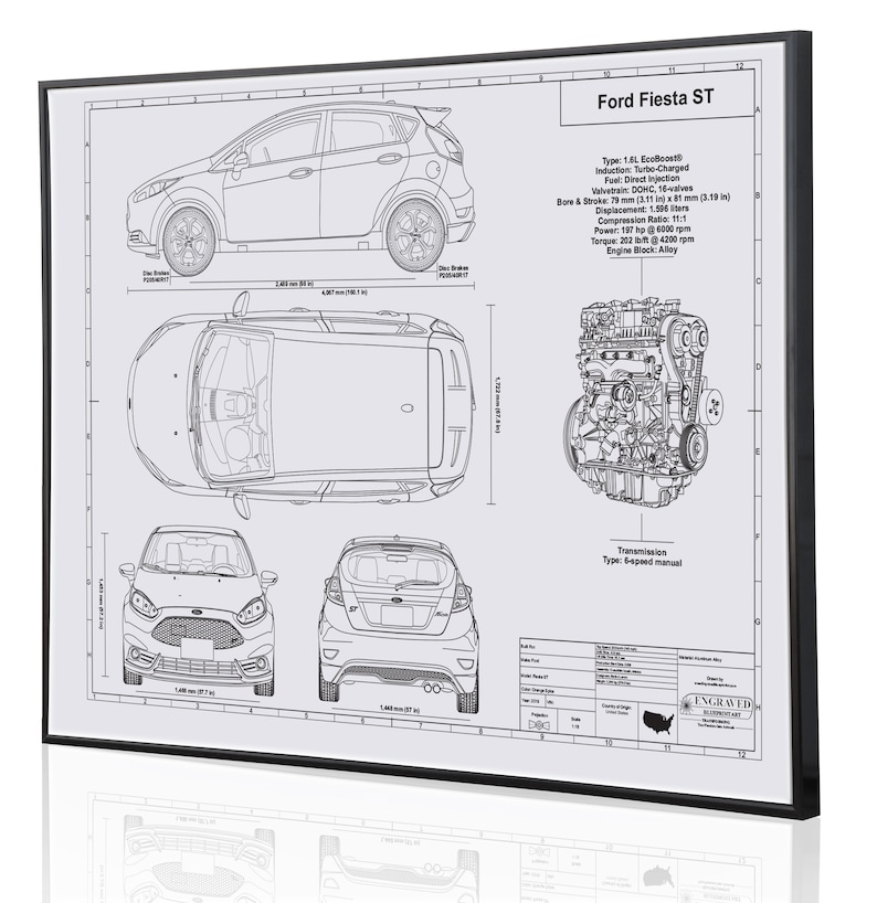 Ford Fiesta ST Personalized Laser Engraved Wall Art Poster. - Etsy