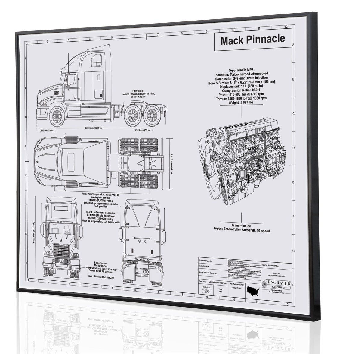 Mack Pinnacle 2012 Laser Engraved Wall Art. Blueprint Sign | Etsy