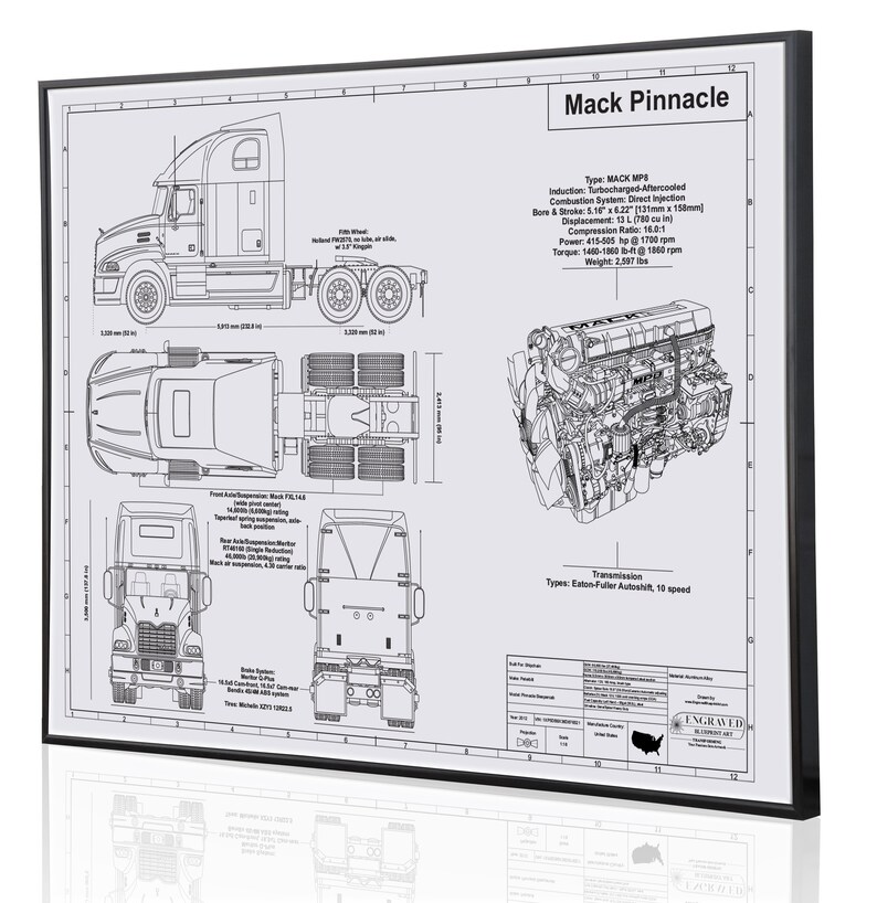 Mack Pinnacle 2012 Laser Engraved Wall Art. Blueprint Sign - Etsy