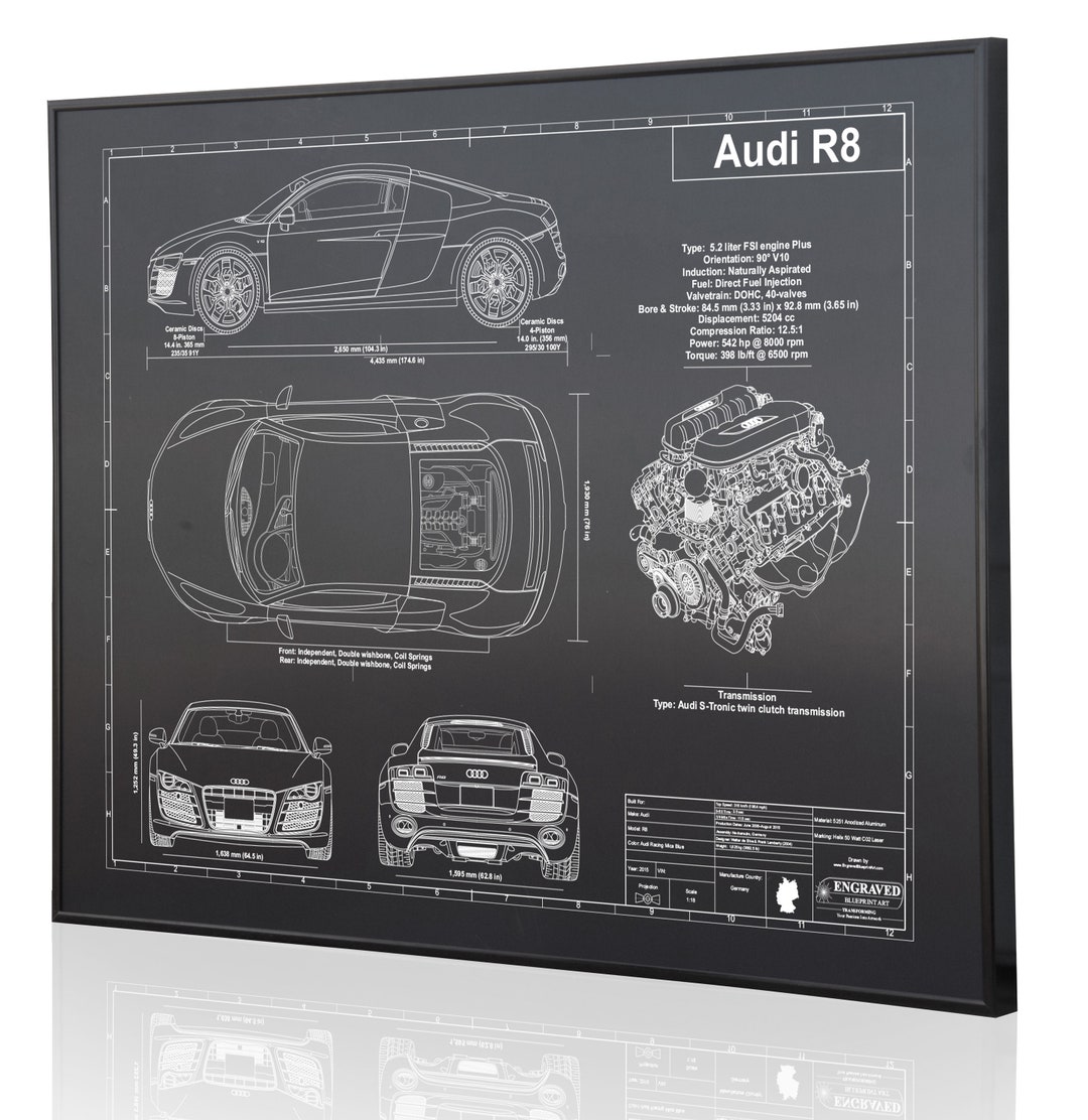 Audi R8 Laser Engraved Wall Art. Engraved on Metal Acrylic or - Etsy