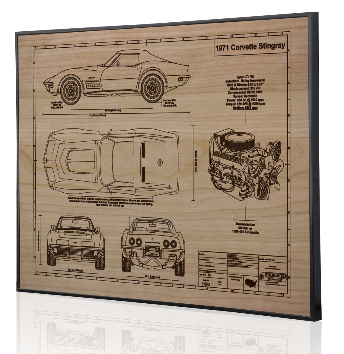 Corvette C3 Stingray 1971 LT1 Laser Engraved Wall Art Poster. - Etsy