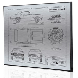 Oldsmobile Cutlass S 1970 Laser Engraved Wall Art. Blueprint Artwork to ...