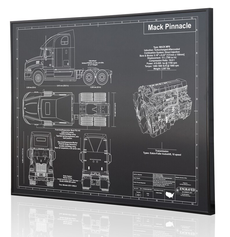 Mack Pinnacle 2012 Laser Engraved Wall Art. Blueprint Sign - Etsy