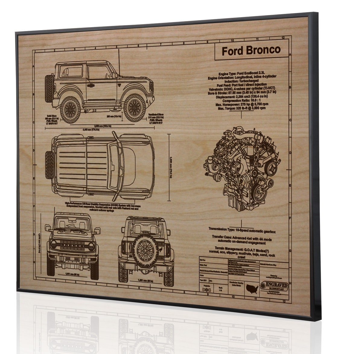 Ford Bronco 2021 2-door Laser Engraved Wall Art. Blueprint - Etsy