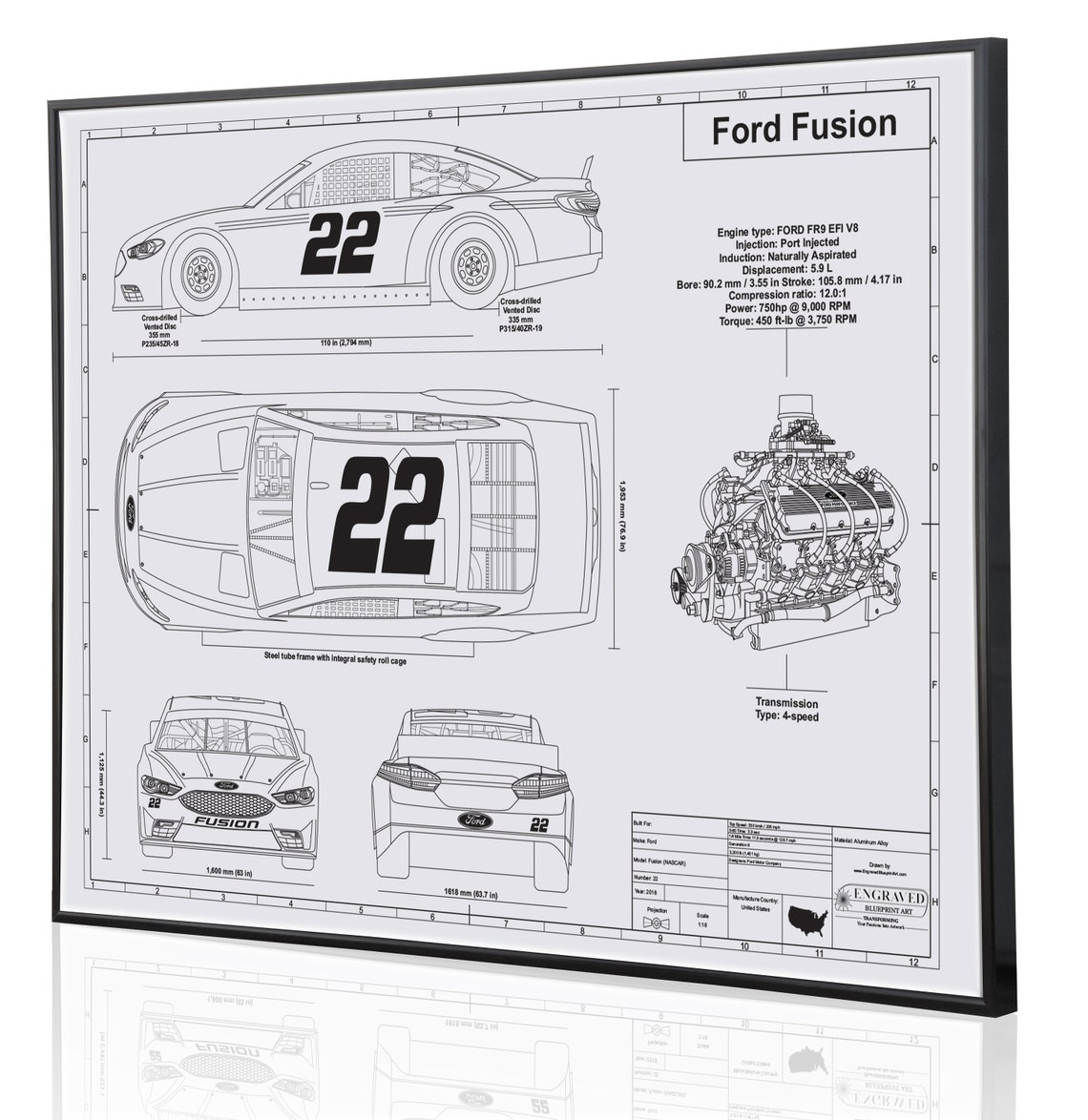 Ford Fusion NASCAR Laser Engraved Wall Art Poster. Engraved on - Etsy