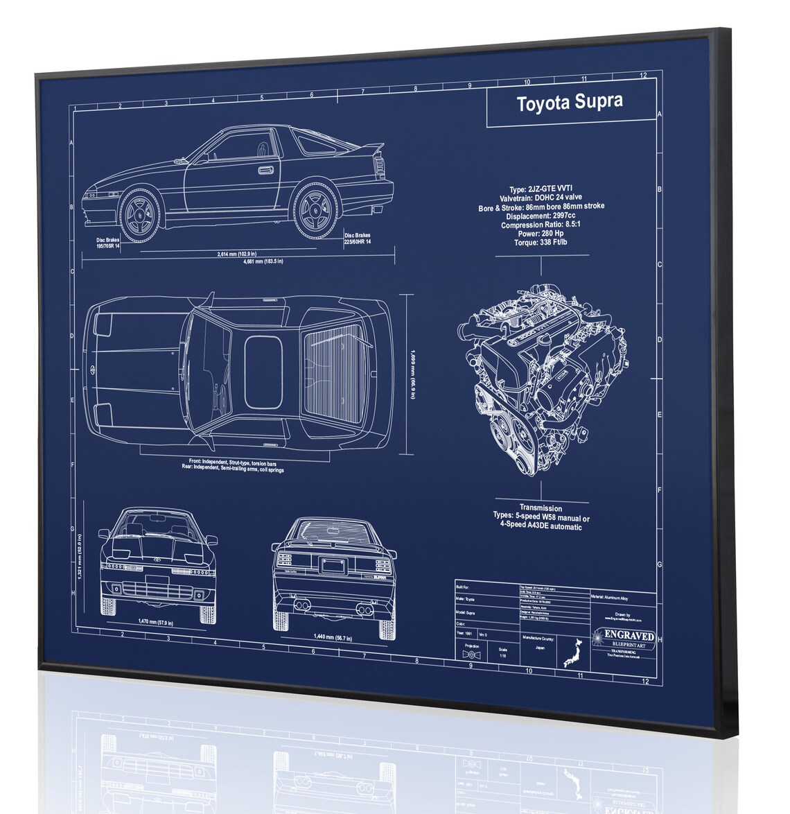 Toyota Supra MKIII Personalized Laser Engraved Wall Blueprint | Etsy