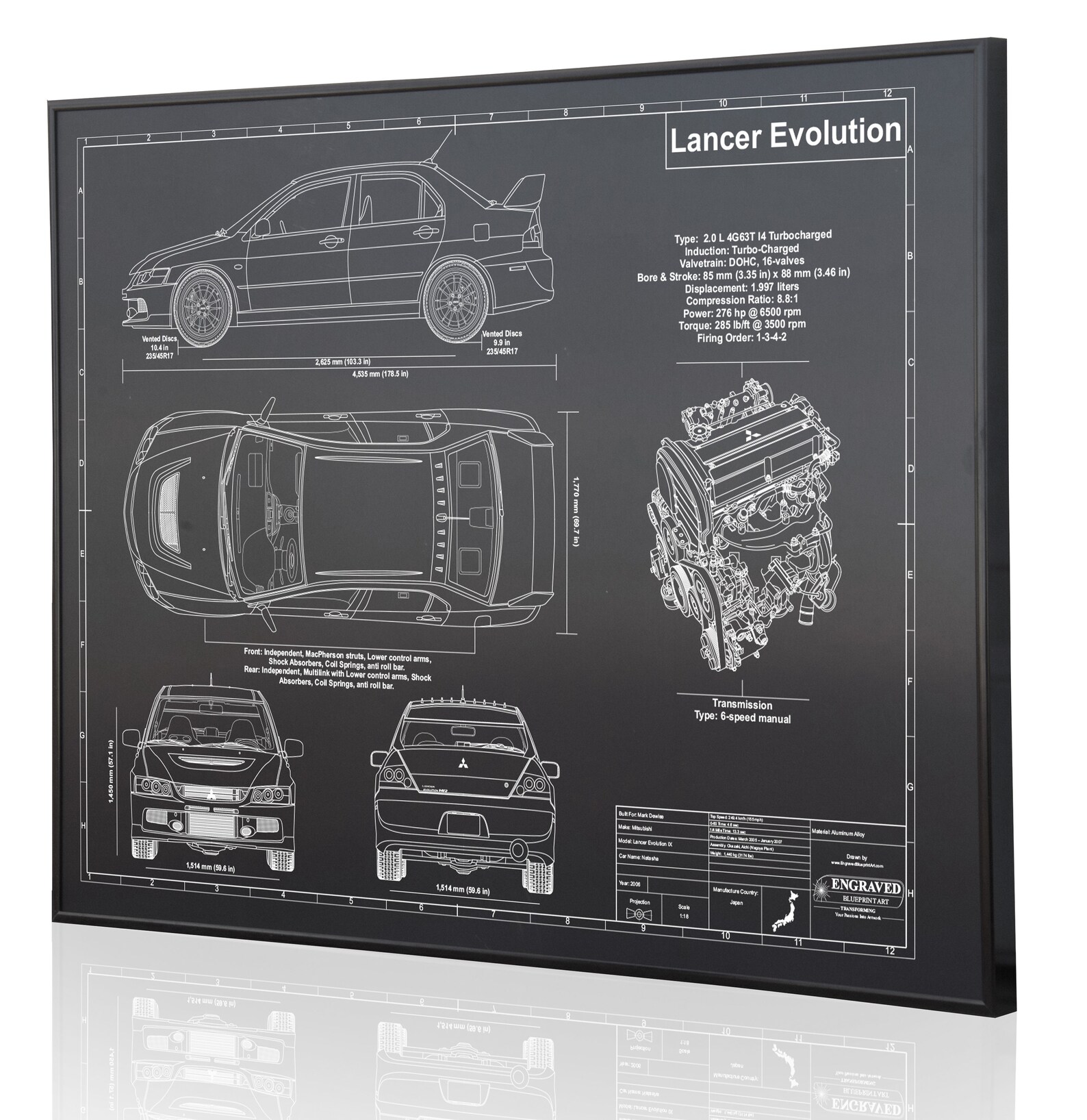 Mitsubishi Lancer Evolution 9 Laser Engraved Wall Art Poster. | Etsy