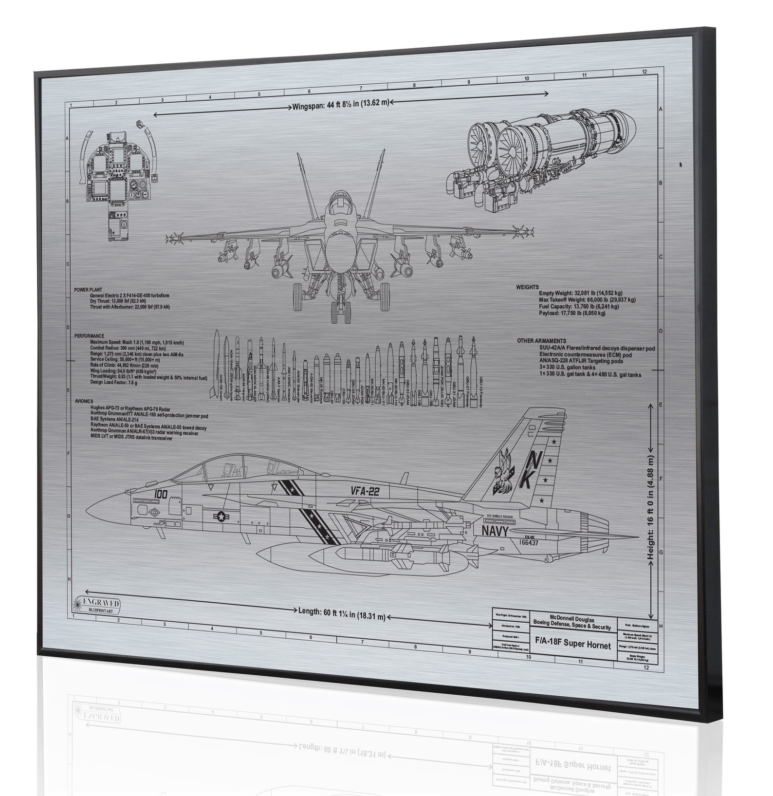 F/A-18F Personalized Laser Engraved Blueprint Artwork. Custom - Etsy