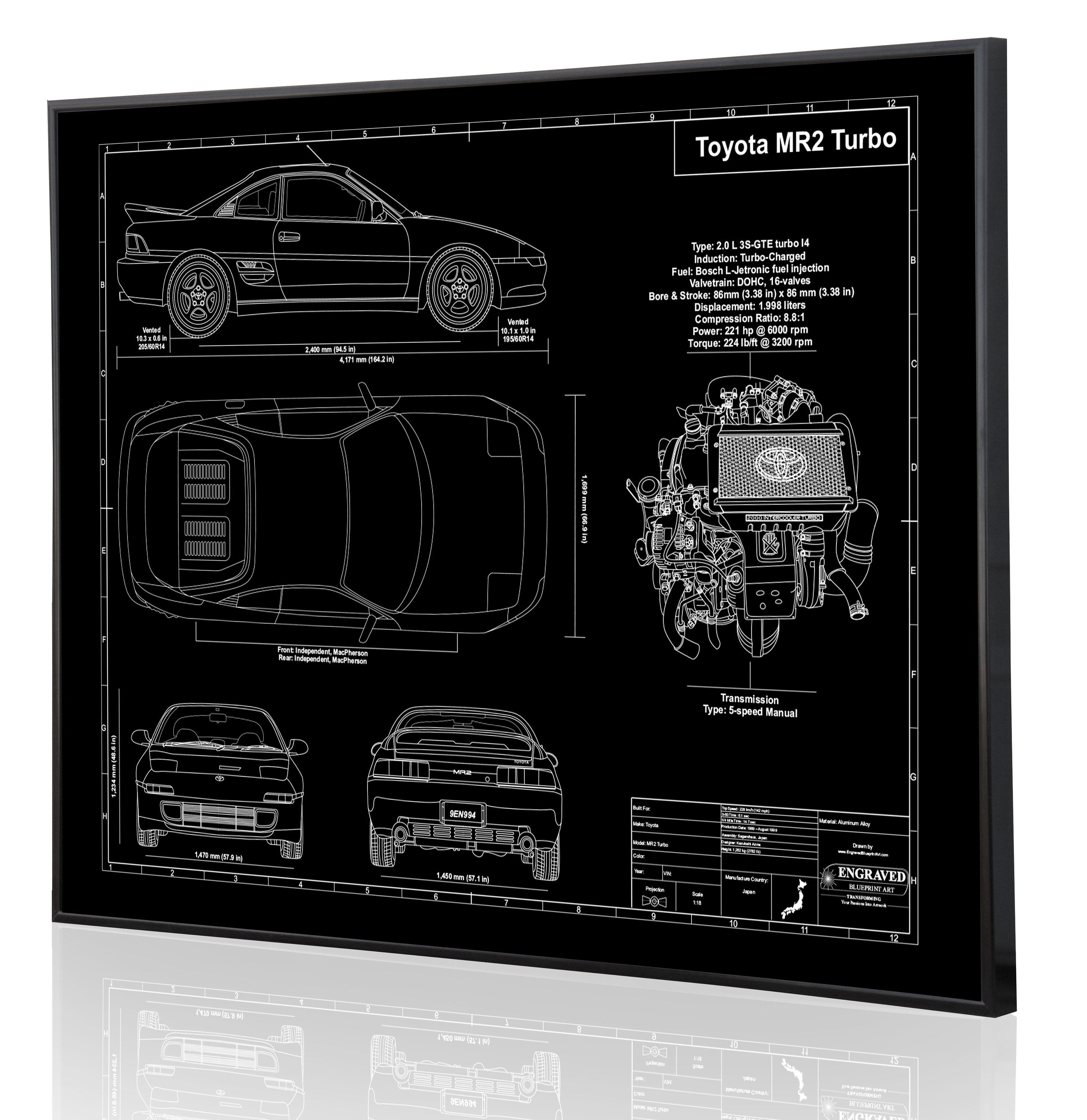 Toyota MR2 Turbo Personalized Laser Engraved Wall Blueprint - Etsy