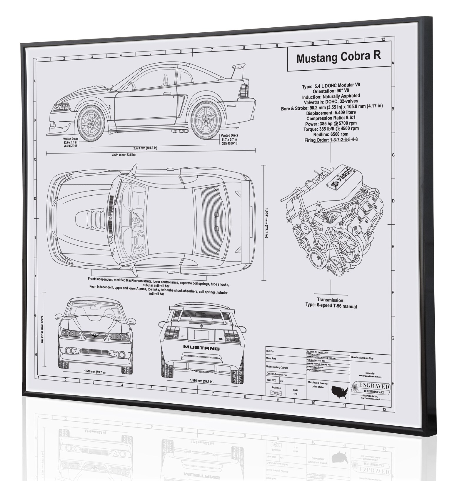Ford Mustang Cobra R 2000 Personalized Laser Engraved Wall | Etsy