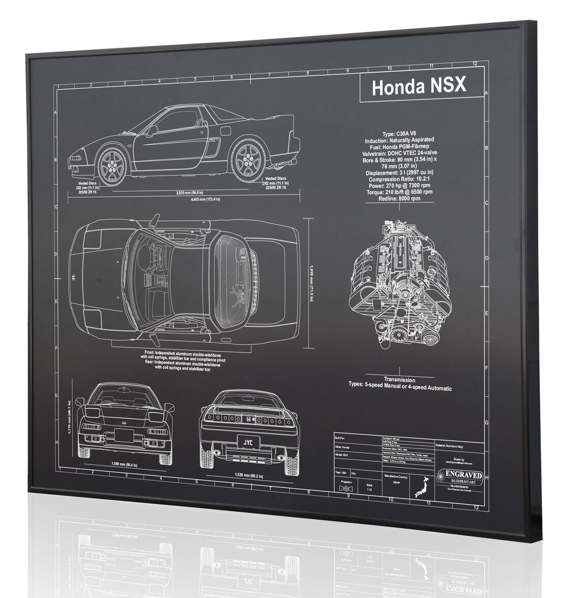 Honda NSX Laser Engraved Wall Art. Engraved on Metal Acrylic - Etsy