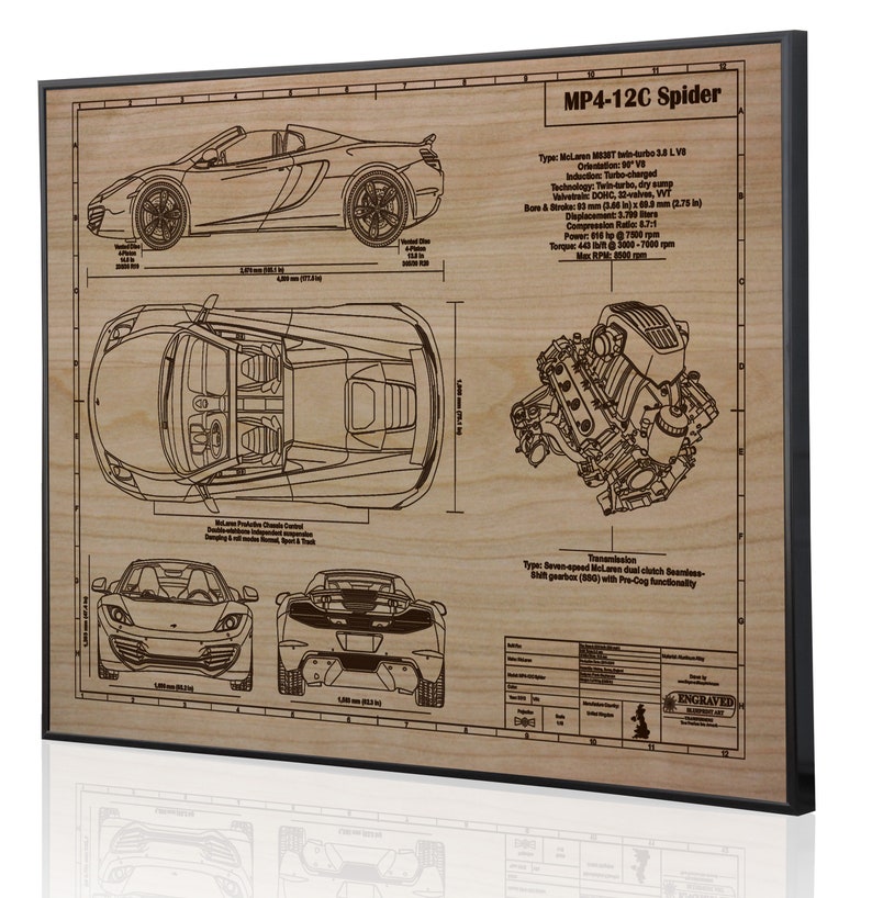 Mclaren MP4-12C Spider Blueprint Laser Engraved Wall Art. - Etsy