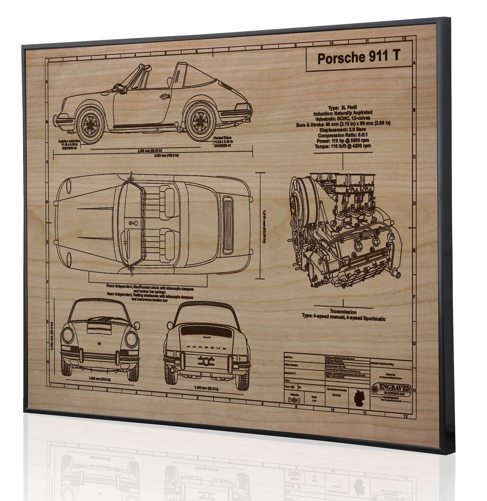 Porsche 911 T 1969 Laser Engraved Wall Art Poster Porsche - Etsy