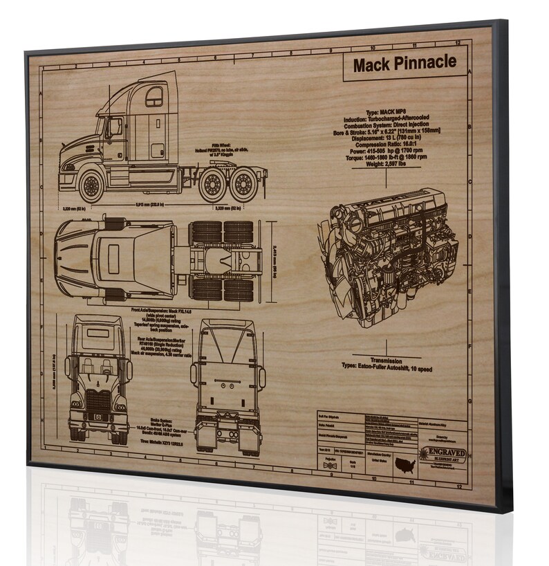 Mack Pinnacle 2012 Laser Engraved Wall Art. Blueprint Sign - Etsy