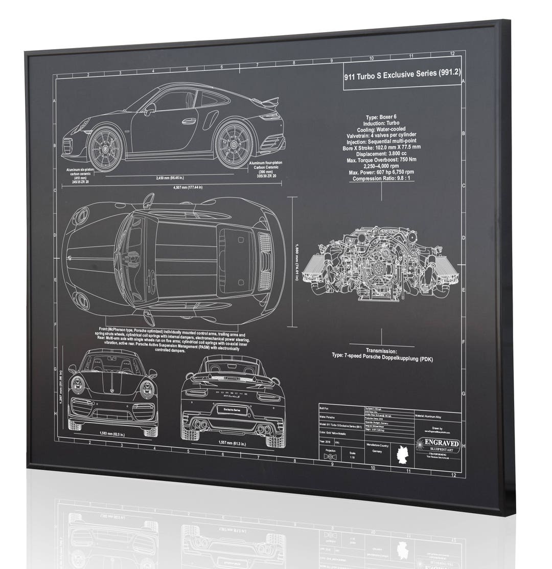 Porsche 991 911 Turbo S Exclusive Series Laser Engraved Wall Art Poster ...
