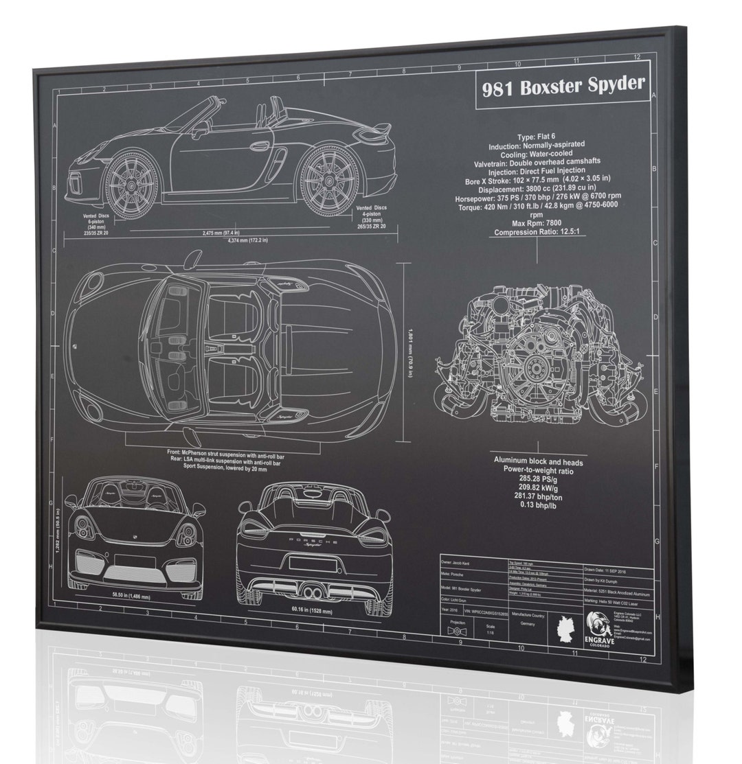 Porsche Boxster Spyder 981 Laser Engraved Wall Art Poster Large Porsche ...
