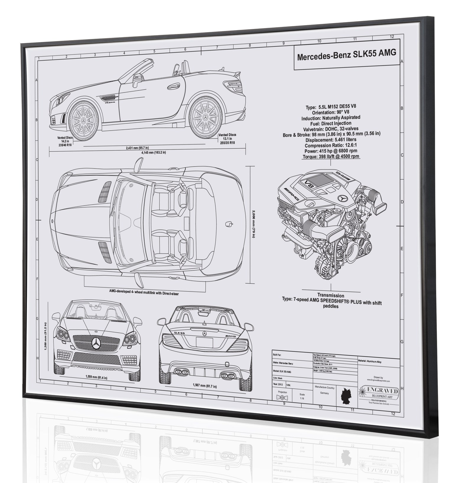 Mercedes-benz SLK 55 AMG Personalized Laser Engraved Wall Art. - Etsy