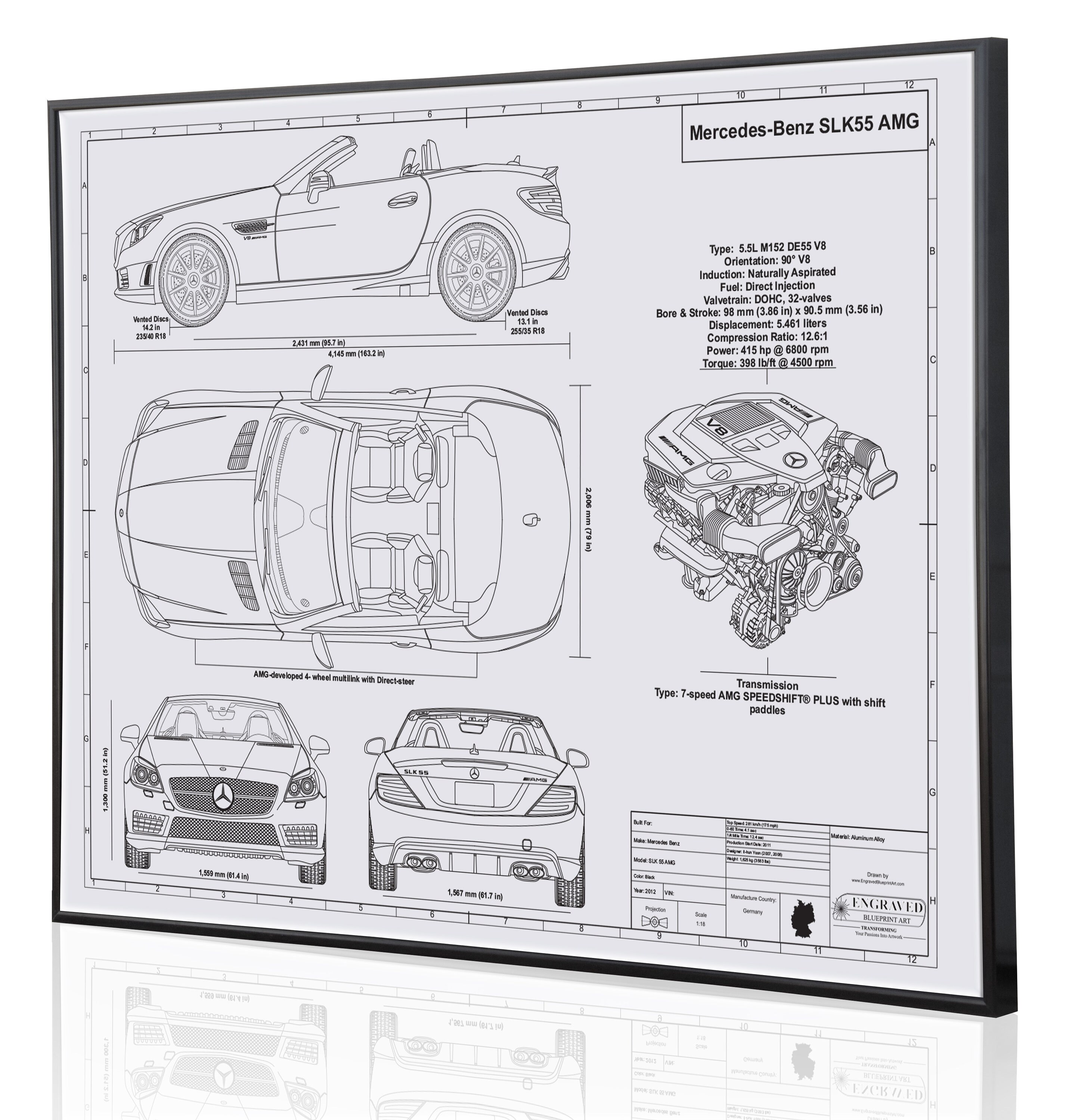 Mercedes-benz SLK 55 AMG Personalized Laser Engraved Wall Art. - Etsy
