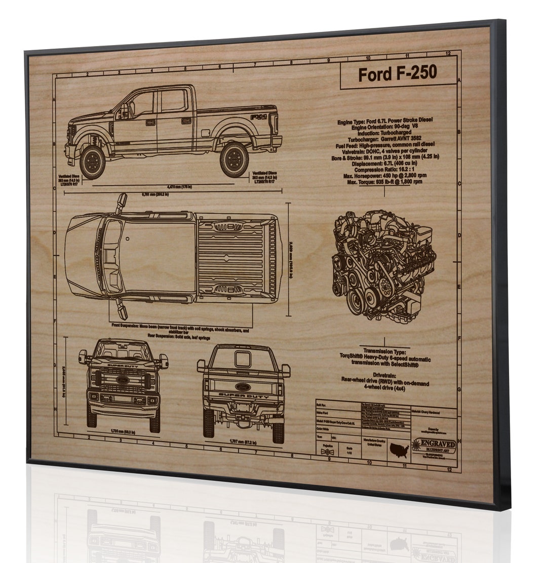 Ford F250 Blueprint Engraved Wall Art. Blueprint Artwork to Make the ...