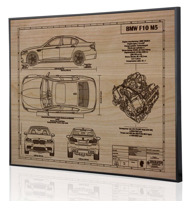 BMW F10 M5 Laser Engraved Wall Art Poster. Blueprint Sign - Etsy UK